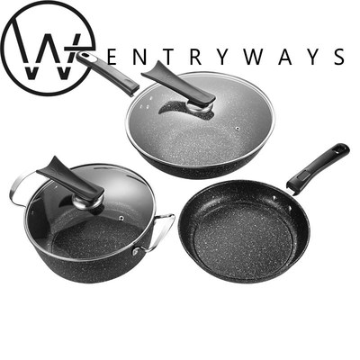 entrywys 昂德维斯丹顿麦饭石三件锅具装全家用不粘锅