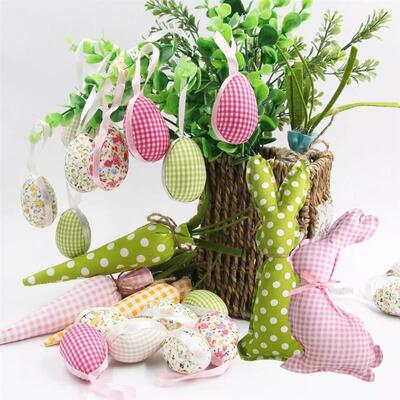 Easter Fabric Rabbits Carrots Colorful DIY Haning Crafts for