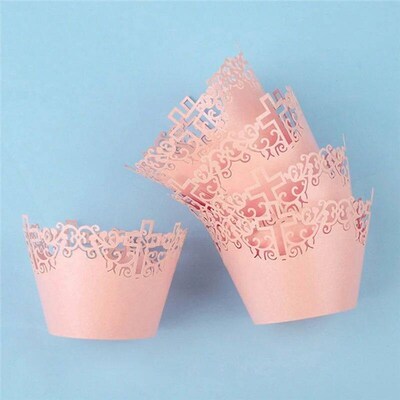 25Pcs Filigree Lace Out Cross Vine Paper Cake Cupcake Wrappe