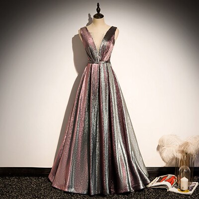 Sparkly V-Neck Red Prom Dresses Puff Sleeves A-Line  Evening