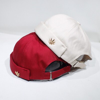 Men Women Skullcap Sailor Cap Leaf Rivet Embroidery Warm Rol