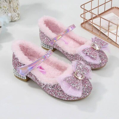 Girls High Heels Women reasure Crystal Shoes Winter Childre