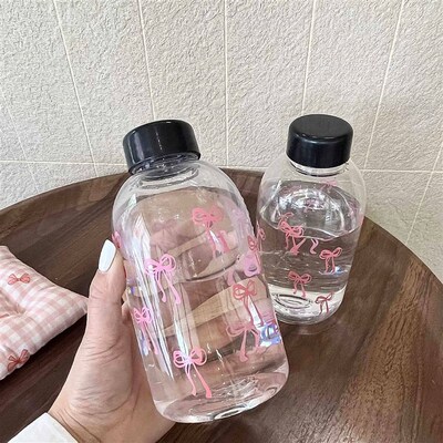 600ML Cute Bow Plastic Water Bottle Leak-Proof Juice Cup Por
