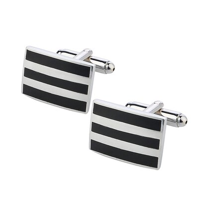 Vintage Retro Black Enamel Cufflinks Buttons Brass Stamping
