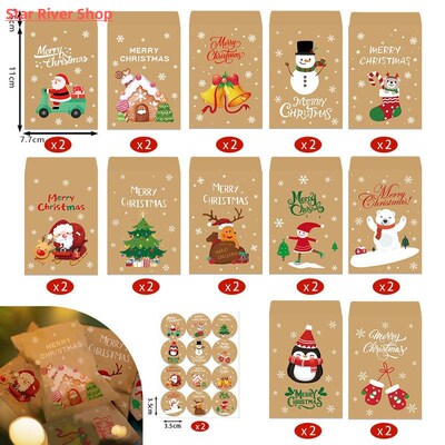 24pcs Kraft Paper Bags Envelope Merry Christmas Gift Packagi