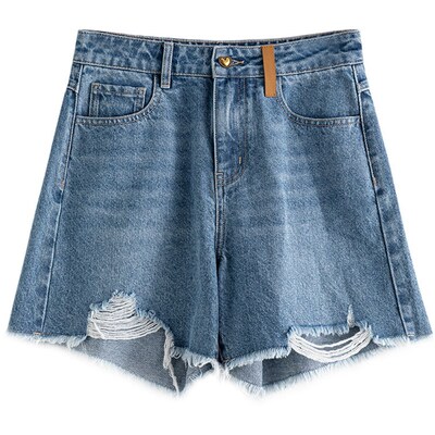 FSLE Denim Blue Shorts Women Thin Versatile Raw Commute Casu