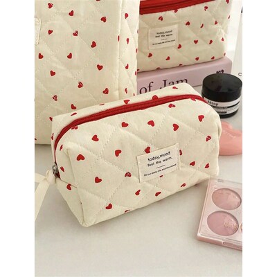 1pc/set red love quilted makeup bag, large capacity makeup b