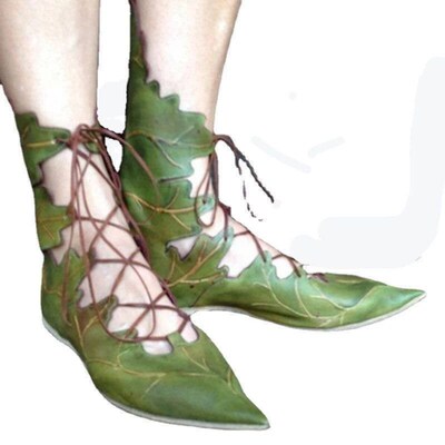 2024 Medieval Gothic Retro Elf Witch Leaves Lace Up Shoes Fo