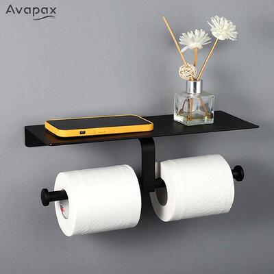 Matte Black Double Toilet Paper Roll Holder Toilet Paper Hol