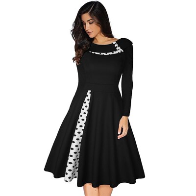 Vintage Dress for Women Rockabilly Polka Dot Print Sexy Patc
