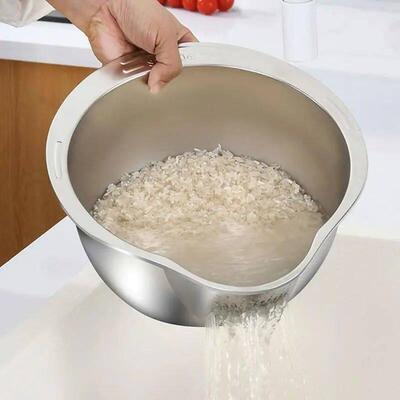 Rice Washer Strainer Bowl Stainless Steel Rice Washing Bowl