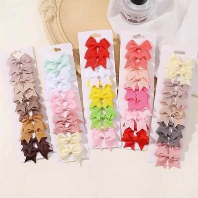 10Pcs/lot Solid Color Ribbon Baby Bows Hair Clips for Baby