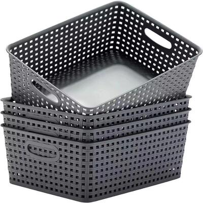 2Pcs Plastic Storage Box Hollowed Out Side Woven Simple Stor