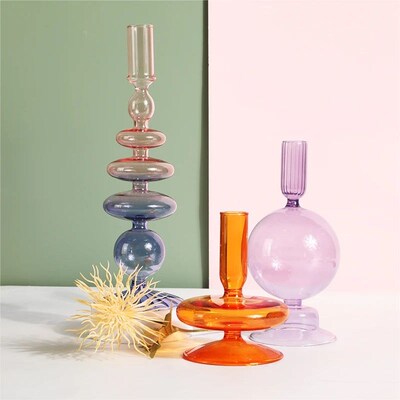 Nordic Glass Candle Holder Taper Candle Holders Candlesticks