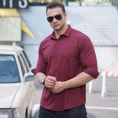 -Large Size Long Sleeve Shirt Mens Casual Loose Solid Color