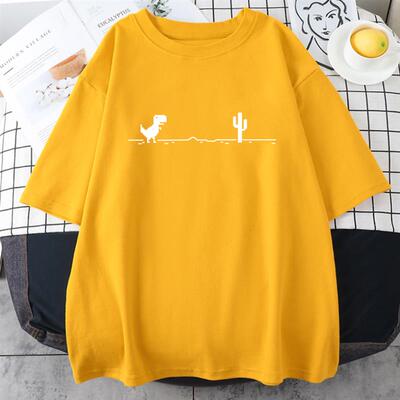 Mosaic Game Cactus Little Dinosaur Mens Short Sleeve Cartoon
