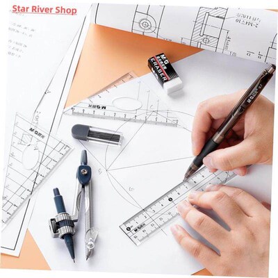8 Pcs/Set Compass Ruler Set Protractor Drawing Triangle Eras