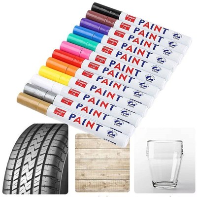 1/ 2Pcs Permanent Paint Pens White Markers 12 Color Oil Base