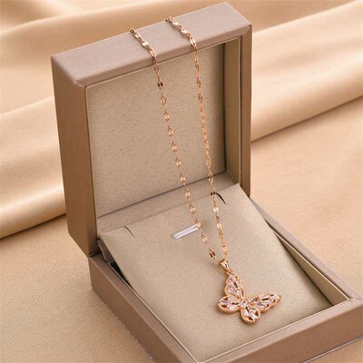 Temperament butterfly clavicle chain micro-inlaid zircon pen