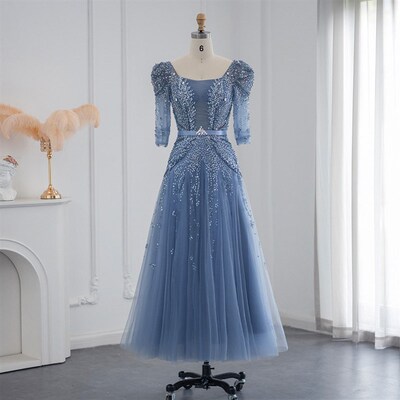 Sharon Said Elegant Blue Midi Evening Dress 2023 Luxury Duba