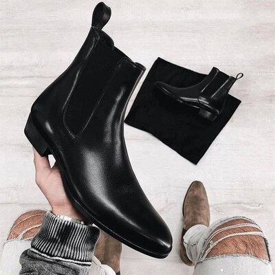 Chelsea Boots Men Black Brown Business Short Shoes for Men w