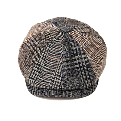 New Plaid Newsboy Caps Men Fashion Wool Stitching Flat Cap A