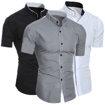 New mens solid color casual commuting short sleeved shirt