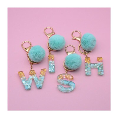 Fashion 26 Let Keyring Green Pompom Fur Ball Glue Keychain B