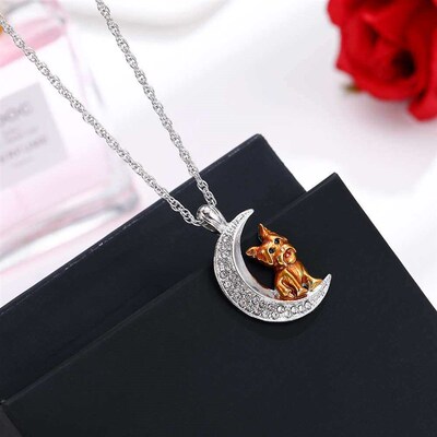 Diamond crystal crescent puppy pendant new micro-encrusted z