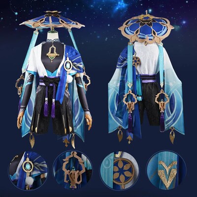 Scaramouche Cosplay Genshin Impact Kostum Wig Topi Set Lengk