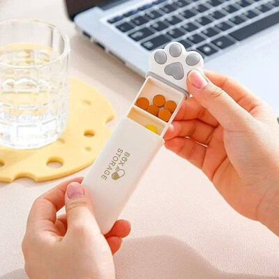 Mini Cat Claw Medicine Storage Box Portable Daily 3Grids Pil