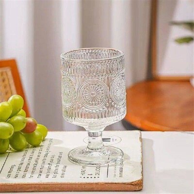4PCS/SET Glassware Vintage Embossed Glass Cups Transparent