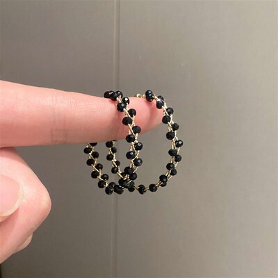 Temperament Light Luxury High Sense Black Crystal Ear Ring N