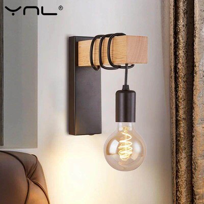 Retro Wood Wall Lamp Vintage Sconce Wall Lights Fixture E27