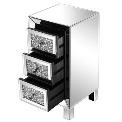 Mirror Surface Nightstand Bedside Table Cabinet With Diamon