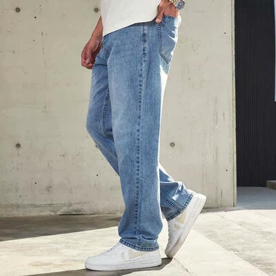 9906 Light Blue Spring High-end Loose Jeans Mens Straight L