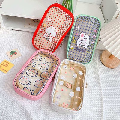 Ins Transparent Pencil Bag Girls Heart Stationery Pencil Ba