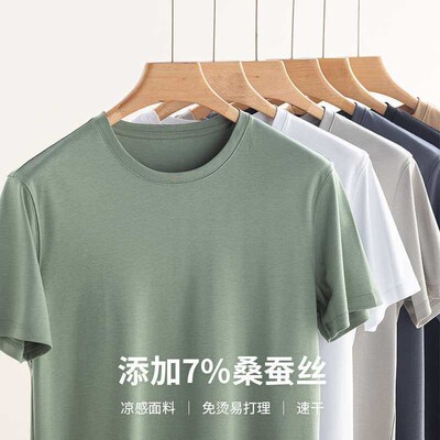 Mens Cool an Non-ironing Silk Cotton Basic Roun Neck V-neck