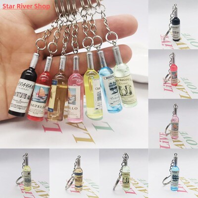1Pc Acrylic Beer Wine Bottle Keychains Bag Keyring Pendant M