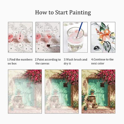 Paint By Numbers For Adults Beginner Blue Door With Flower,A