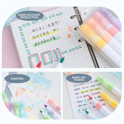6 Colors Highlighter Markers Kawaii Stationery Items Cute Hi