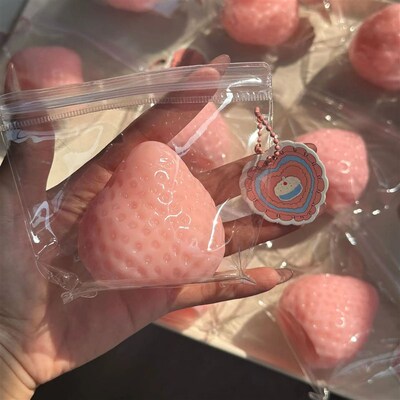 Big Strawberry Squeeze Taba Squishy Toy Kawaii Red Pink Squi