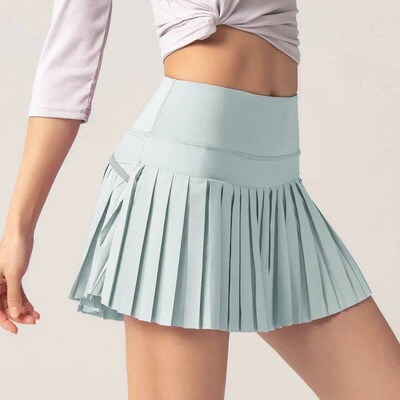 Summer Women Tennis Pleated Skirt With Inner  High Waist Dou