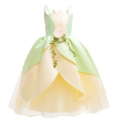 Luxury Tiana Dress For Girl  Princess Outfits Kid Halloween