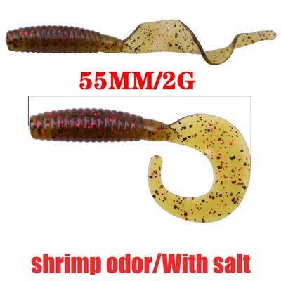 5PCS Curly Worms Soft Bait 55mm 2g Jig Wobblers Fishing Lure
