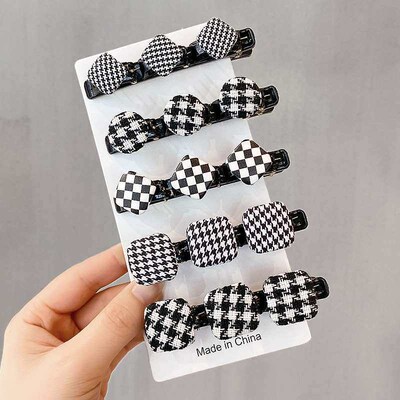 Black and white checkerboard hair clip female side bangs cli