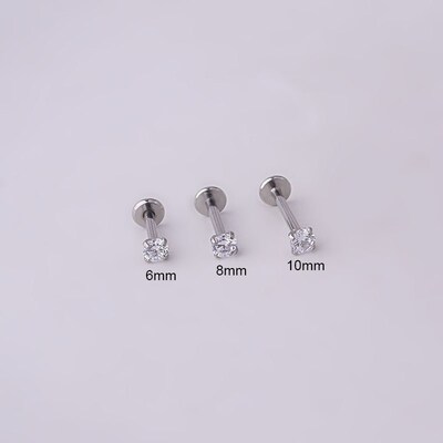 1Pc Stainless Steel Piercing Tragus Stud Crystal Labret Ear
