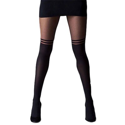 Black Women Temptation Sheer Mock Suspender Tights Cat Panty