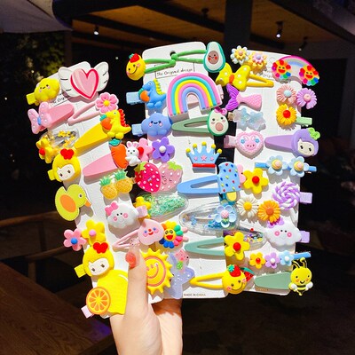 1Set 3-14pcs Girls Cute Cartoon Animal Fruit Hairpins Childr
