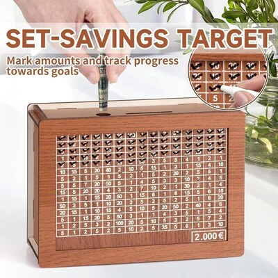 Euro Saving Money Box Piggy Bank Cash Wooden Savings Challen